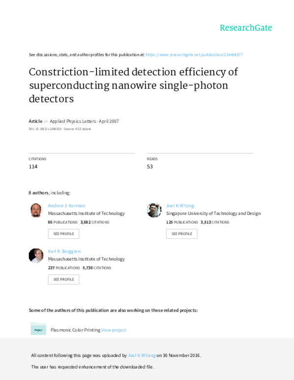 Pdf Constriction Limited Detection Efficiency Of Superconducting Nanowire Single Photon Detectors