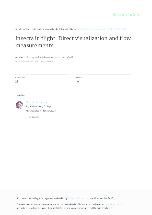 (PDF) Insects in flight: direct visualization and flow measurements