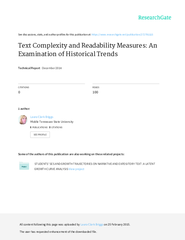 (PDF) Text Complexity and Readability Measures: An Examination of Historical Trends