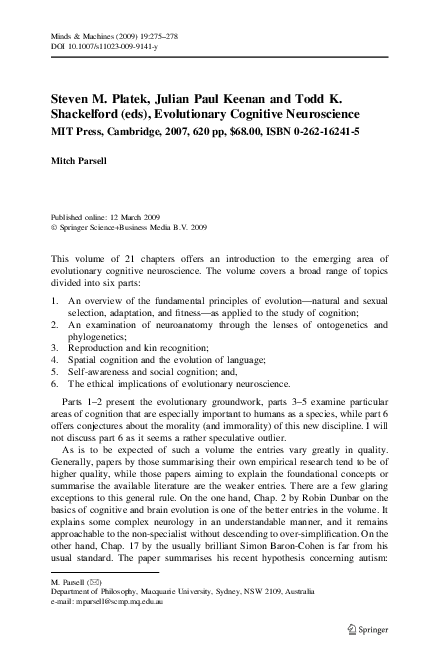 (PDF) Steven M. Platek, Julian Paul Keenan and Todd K. Shackelford (eds ...