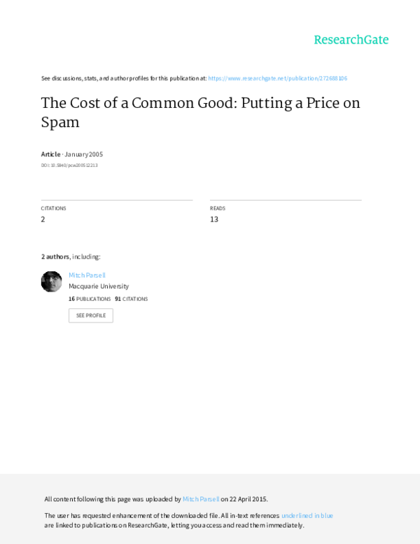 (PDF) The Cost of a Common Good: Putting a Price on Spam