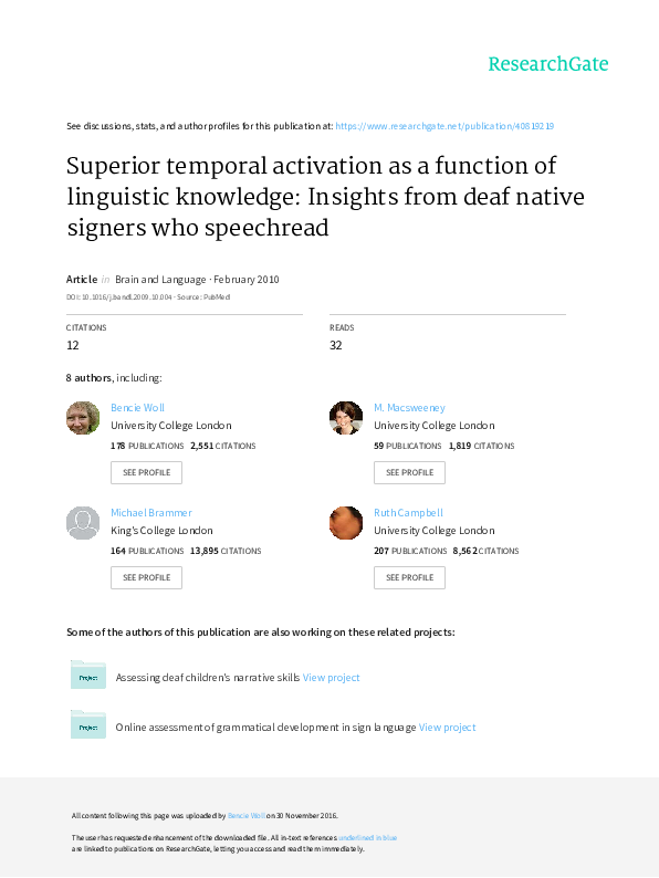 (PDF) Superior temporal activation as a function of linguistic ...
