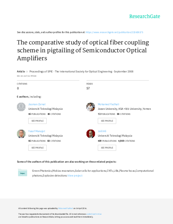(PDF) The comparative study of optical fiber coupling scheme in pigtailing of semiconductor ...