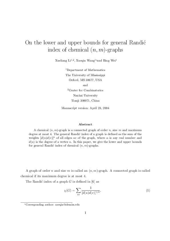 (PDF) On the lower and upper bounds for general Randic index of chemical (n, m)-graphs