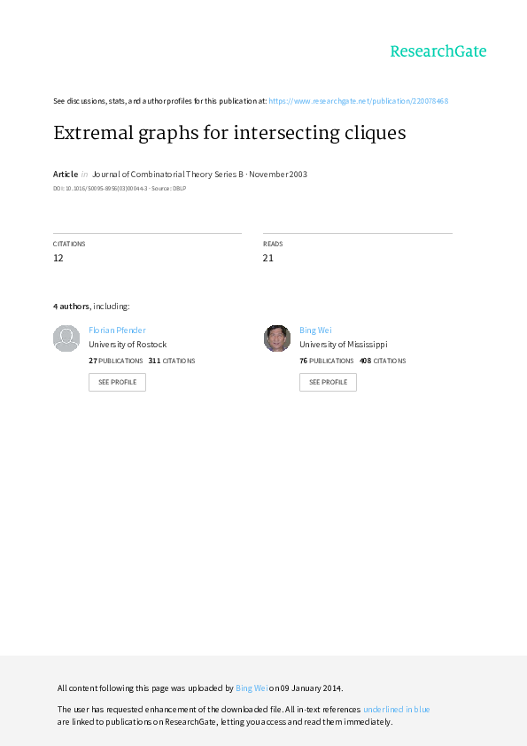 (PDF) Extremal graphs for intersecting cliques