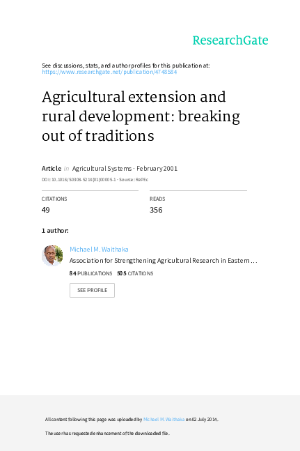 (PDF) Agricultural extension and rural development: breaking out of ...
