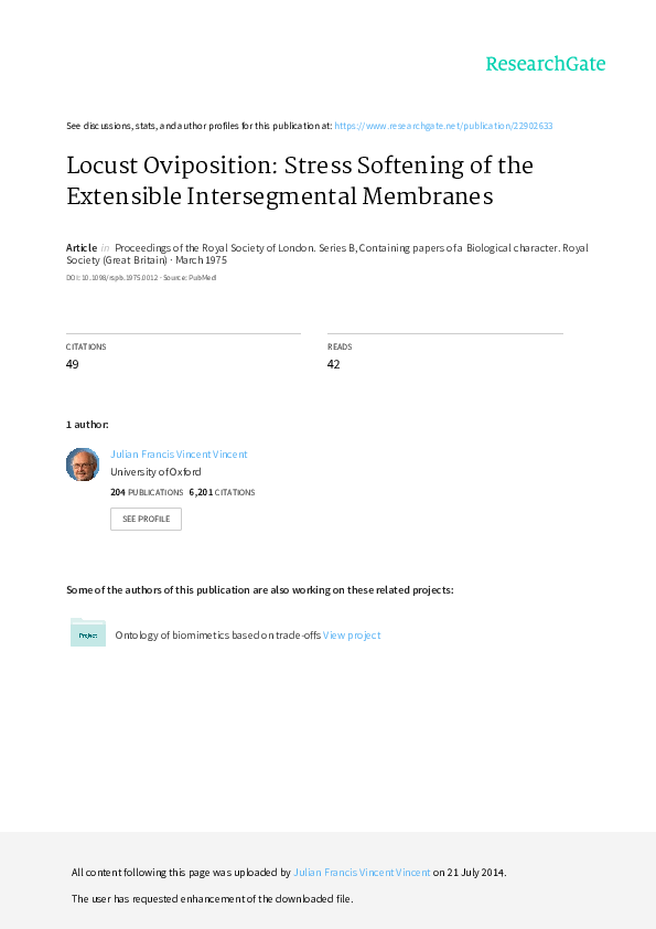 (PDF) Locust Oviposition: Stress Softening of the Extensible ...