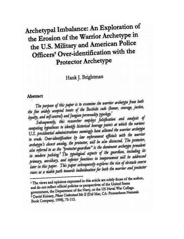 (PDF) Archetypal Imbalance: An Exploration of the Warrior Archetype in ...