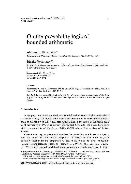 (PDF) On the Provability Logic of Bounded Arithmetic