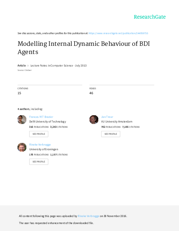 (PDF) Modelling Internal Dynamic Behaviour of BDI Agents