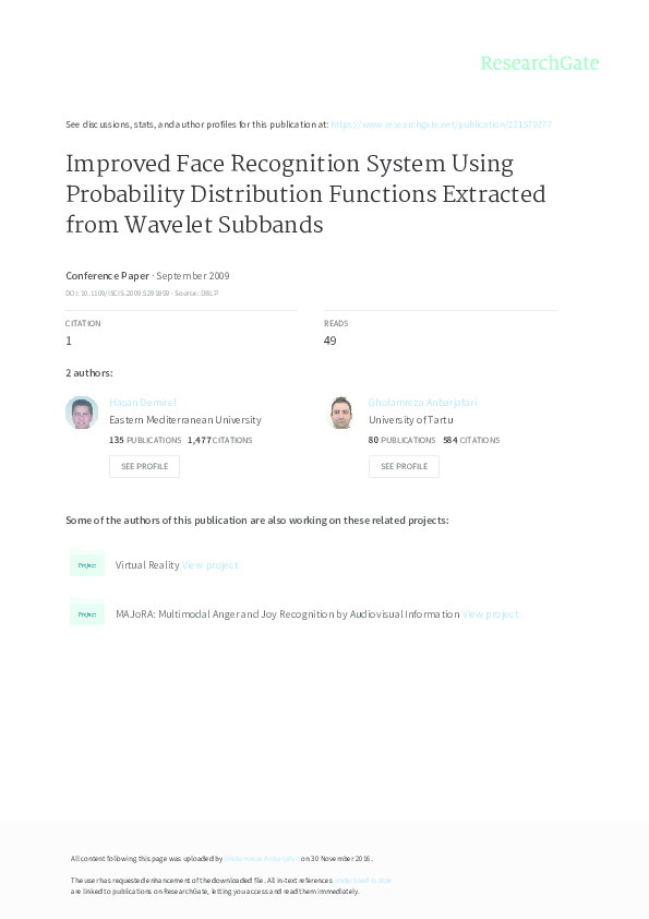 (PDF) Improved face recognition system using probability distribution ...