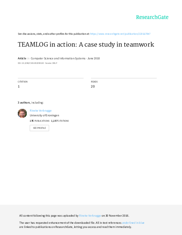 (PDF) TEAMLOG in action: A case study in teamwork