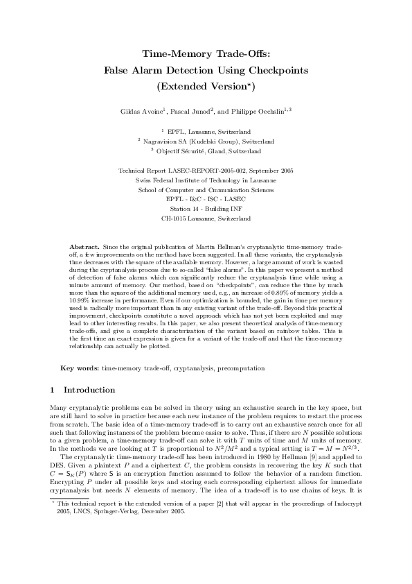 (PDF) Time-Memory Trade-Offs: False Alarm Detection Using Checkpoints