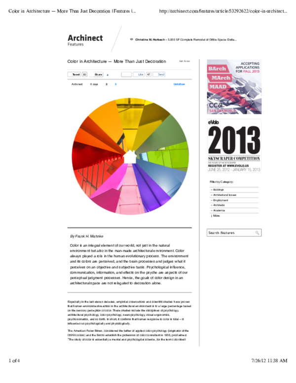 Pdf Color In Architecture — More Than Just Decoration