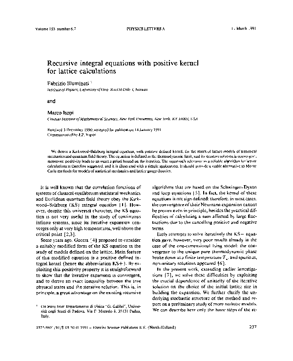 (PDF) Recursive integral equations with positive kernel for lattice ...