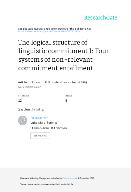 (PDF) The logical structure of linguistic commitment I: Four systems of ...