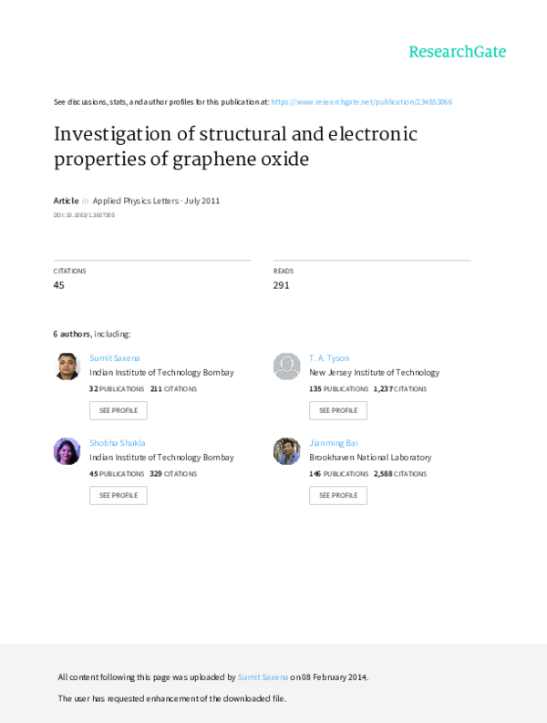 (PDF) Investigation of structural and electronic properties of graphene oxide