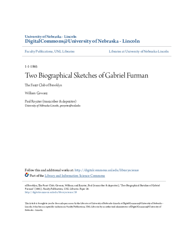 (PDF) Two Biographical Sketches of Gabriel Furman