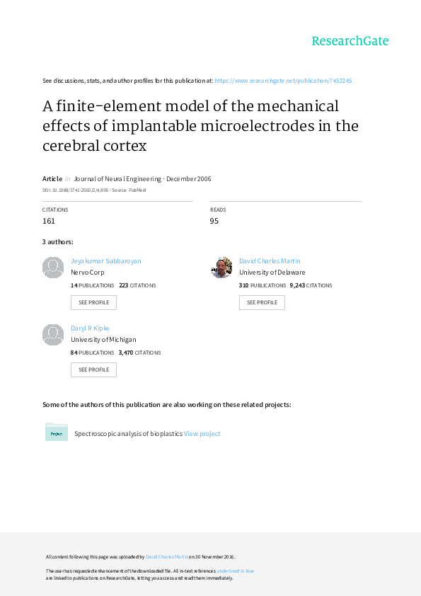 (PDF) A finite-element model of the mechanical effects of implantable microelectrodes in the ...