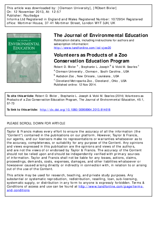 (PDF) Volunteers as Products of a Zoo Conservation Education Program ...