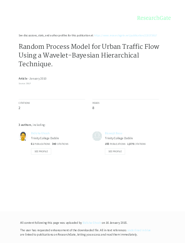 Pdf Random Process Model For Urban Traffic Flow Using A Wavelet