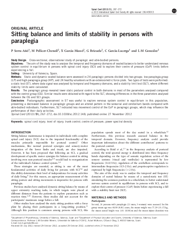 (PDF) Sitting balance and limits of stability in persons with paraplegia