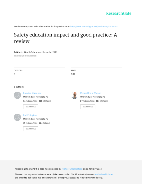 (PDF) Safety education impact and good practice: a review