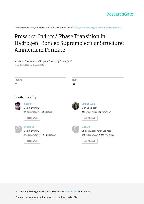 (PDF) Pressure-Induced Phase Transition in Hydrogen-Bonded Supramolecular Structure: Guanidinium ...