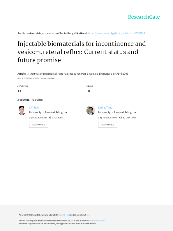 (PDF) Injectable biomaterials for incontinence and vesico-ureteral ...
