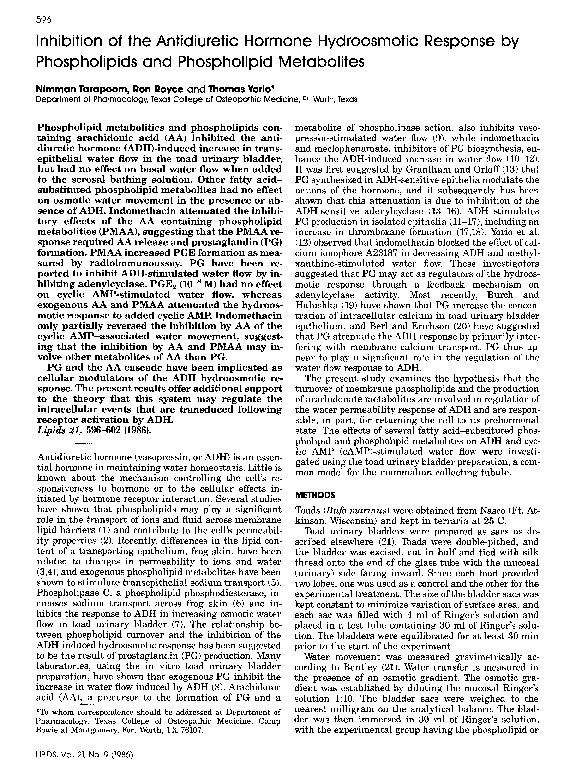 (PDF) Inhibition of the antidiuretic hormone hydroosmotic response by ...