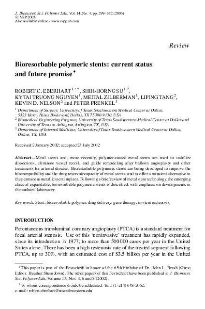 (PDF) Review: Bioresorbable polymeric stents: current status and future ...