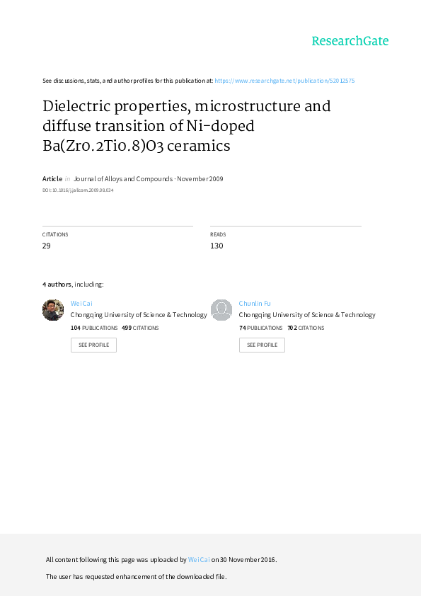 (PDF) Dielectric properties, microstructure and diffuse transition of Ni-doped Ba(Zr0.2Ti0.8)O3 ...