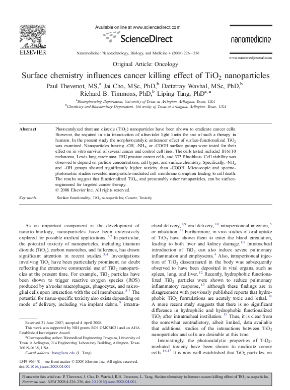 (PDF) Surface chemistry influences cancer killing effect of TiO2 ...
