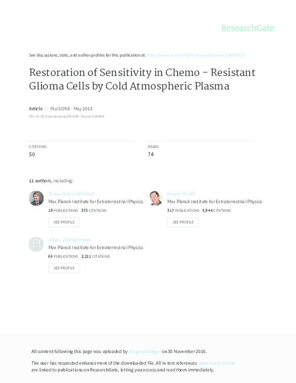 (PDF) Restoration of Sensitivity in Chemo — Resistant Glioma Cells by ...