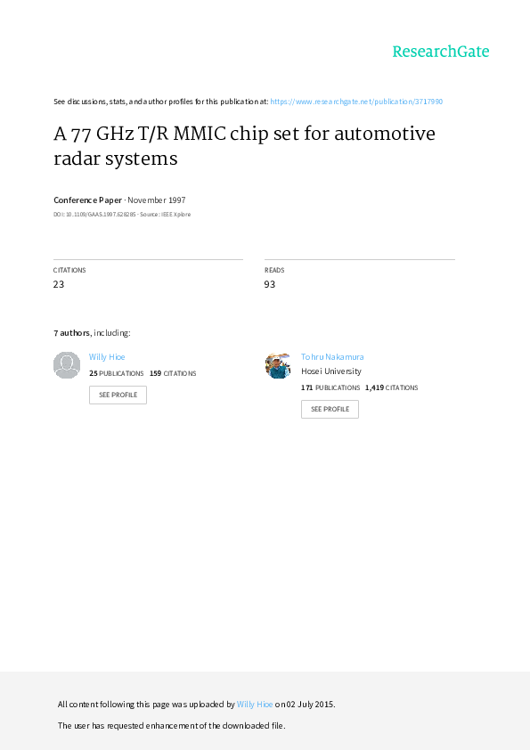 (PDF) A 77 GHz T/R MMIC chip set for automotive radar systems