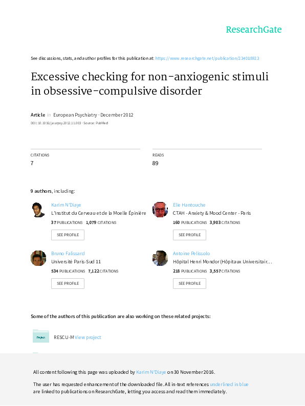 (PDF) Excessive checking for non-anxiogenic stimuli in obsessive ...