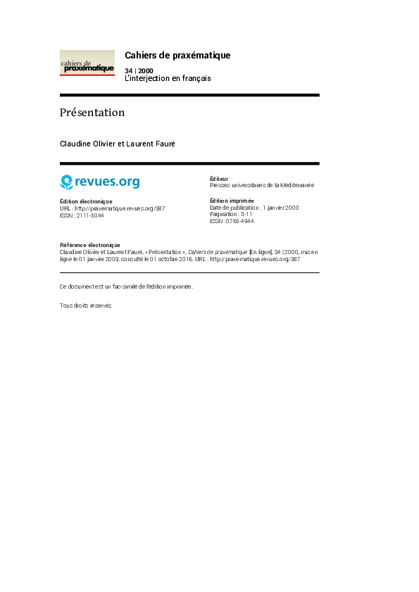 (PDF) «L'interjection en français»