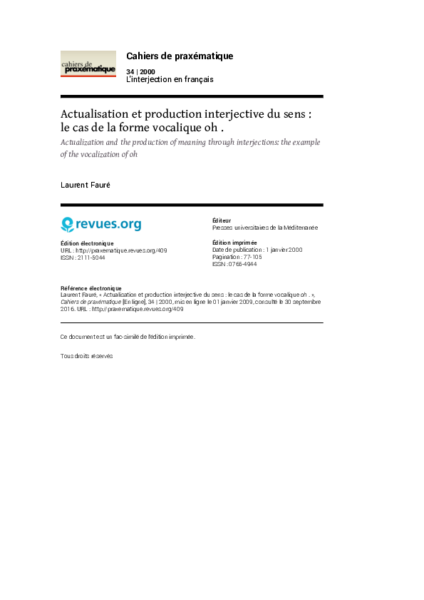 (PDF) «L'interjection en français» | Laurent Fauré - Academia.edu