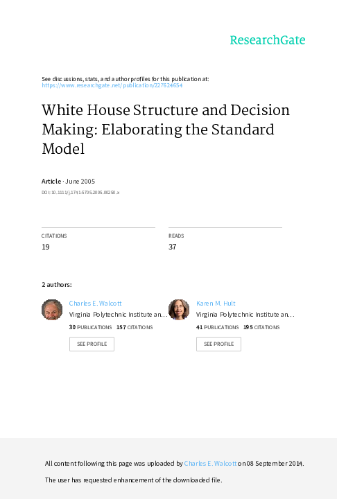 (PDF) White House Structure and Decision Making: Elaborating the ...