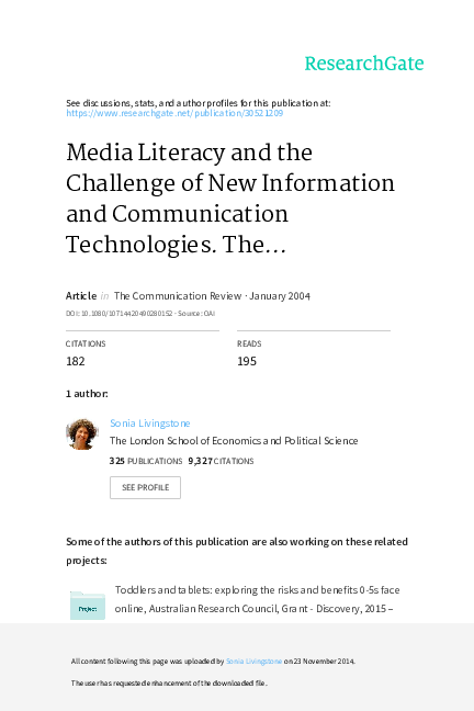 (PDF) Media Literacy and the Challenge of New Information and ...