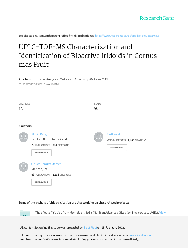 (PDF) UPLC-TOF-MS Characterization and Identification of Bioactive Iridoids in Cornus mas Fruit