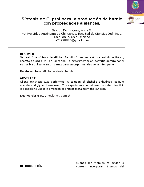 (DOC) Síntesis de Gliptal para la producción de barniz con propiedades ...