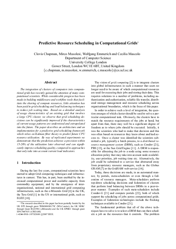 Pdf Predictive Resource Scheduling In Computational Grids