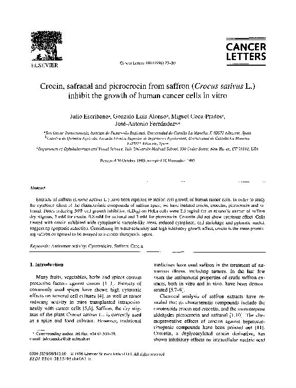 (PDF) Crocin, safranal and picrocrocin from saffron ( Crocus sativus L ...