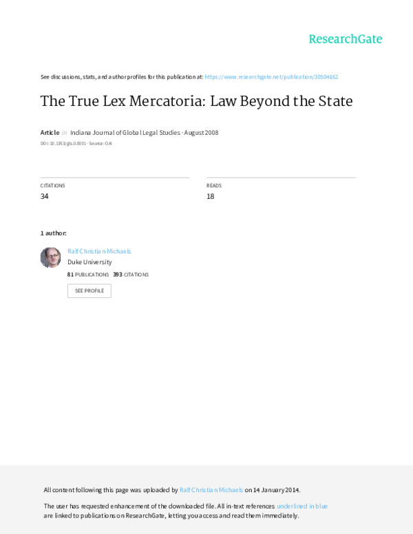 (PDF) The True Lex Mercatoria: Law Beyond the State