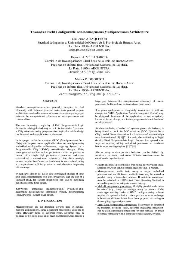 (PDF) Towards a field configurable non-homogeneous multiprocessors architecture