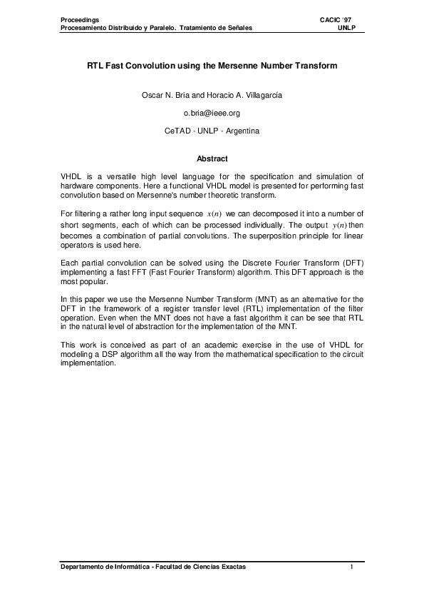 Pdf Rtl Fast Convolution Using The Mersenne Number Transform