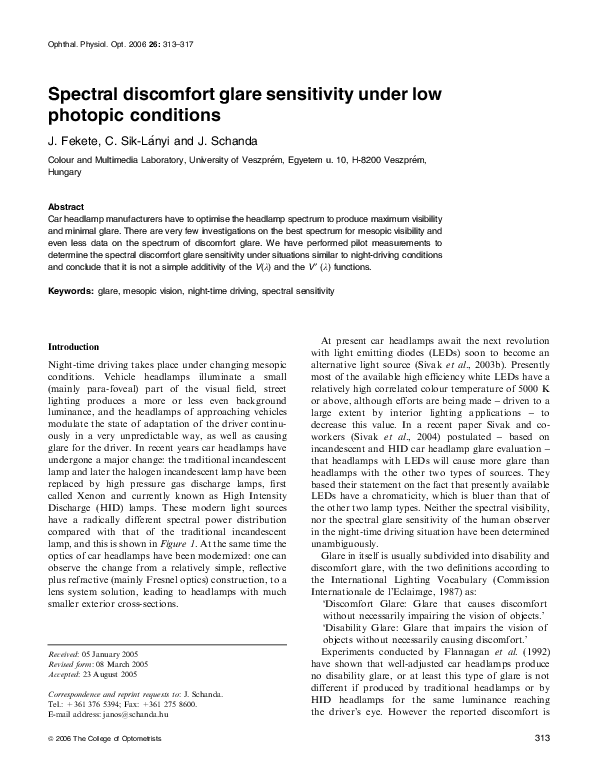 (PDF) Spectral discomfort glare sensitivity under low photopic conditions