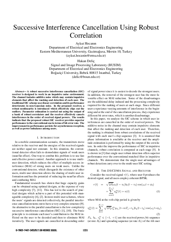 (PDF) Successive interference cancellation using robust correlation