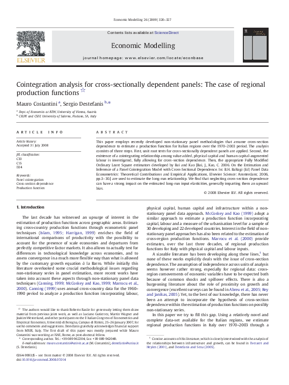 Pdf Cointegration Analysis For Cross Sectionally Dependent Panels The Case Of Regional